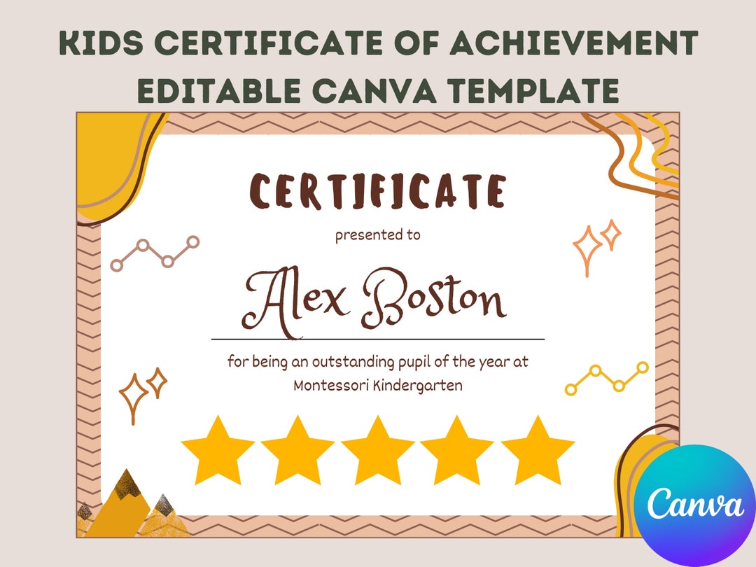 Kids Certificate of Achievement Canva Template – Pastel Minimalist and ...