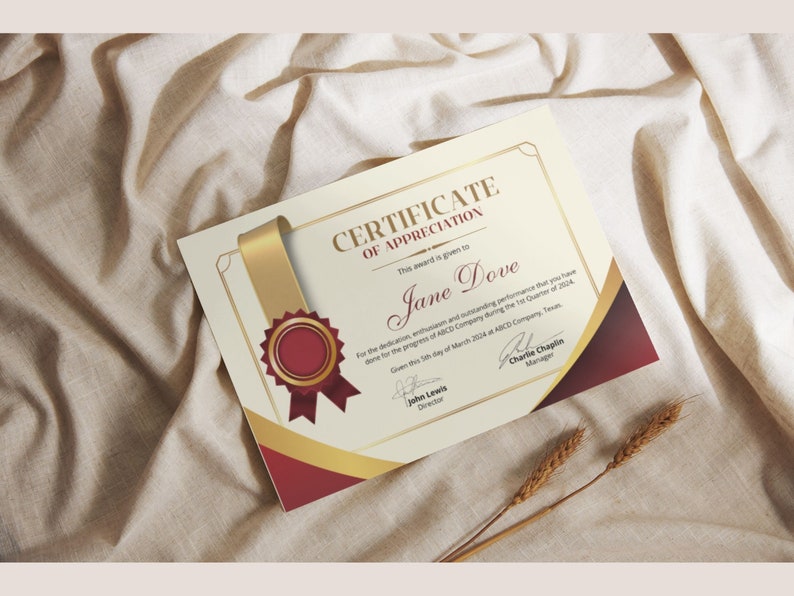 Certificate of Appreciation Canva Template – Gold and Maroon Minimalist ...