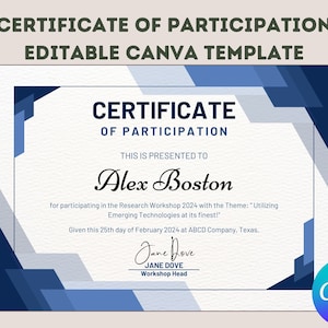 Certificate of Participation Canva Template – Blue Minimalist and ...