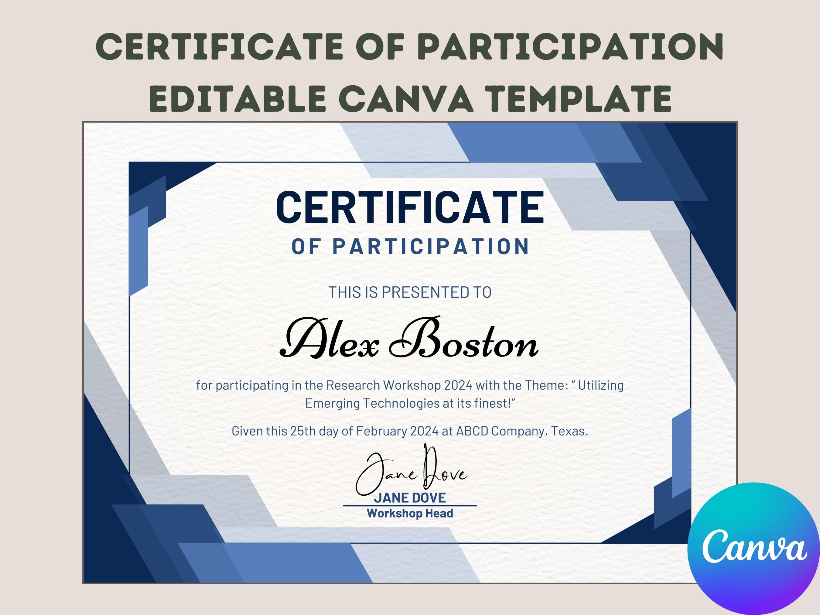 Certificate of Participation Canva Template – Blue Minimalist and ...