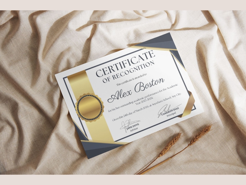 Certificate of Recognition Canva Template – Ash Blue and Gold ...