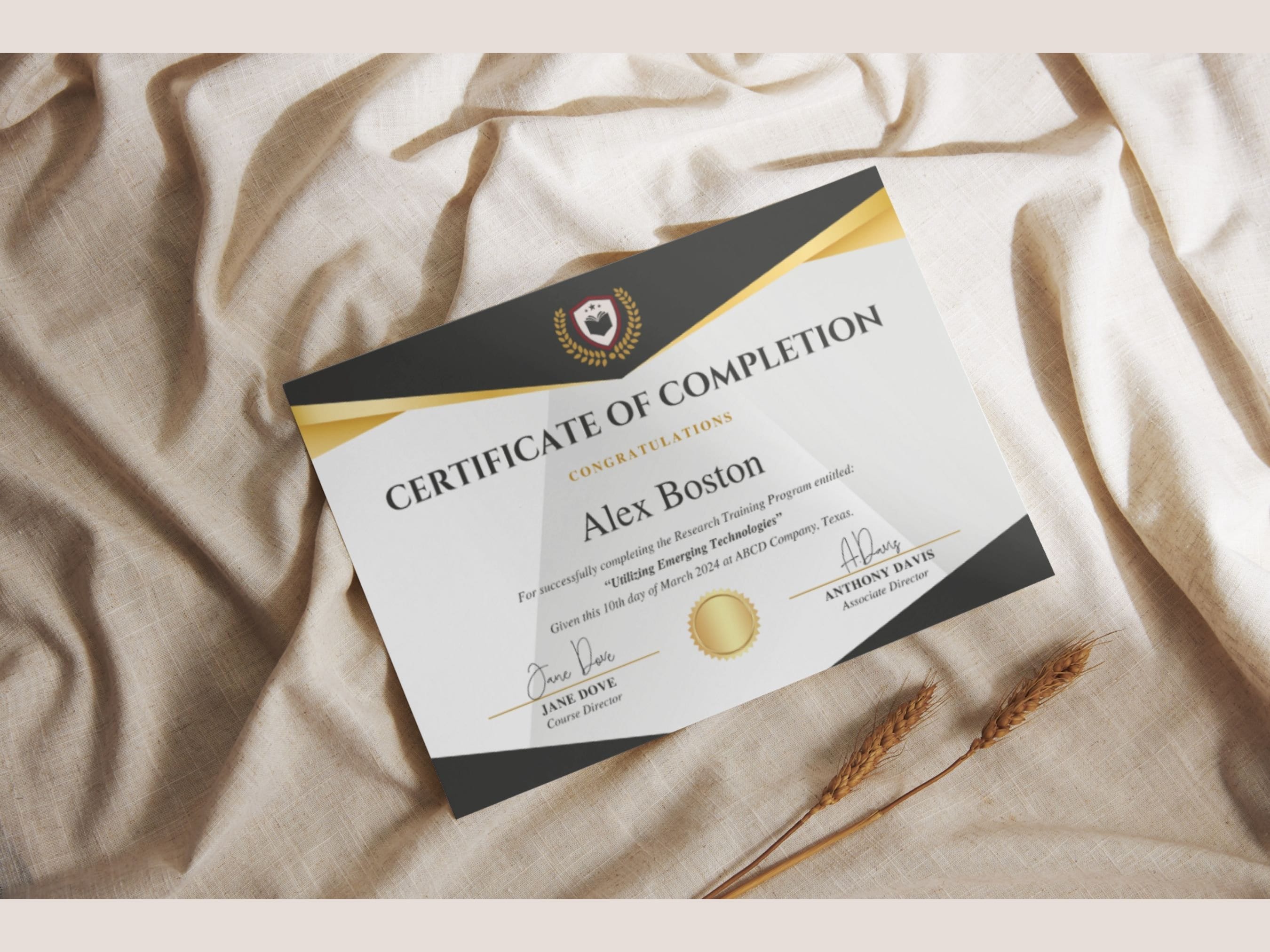 Certificate of Completion Canva Template – Black and Gold Minimalist ...
