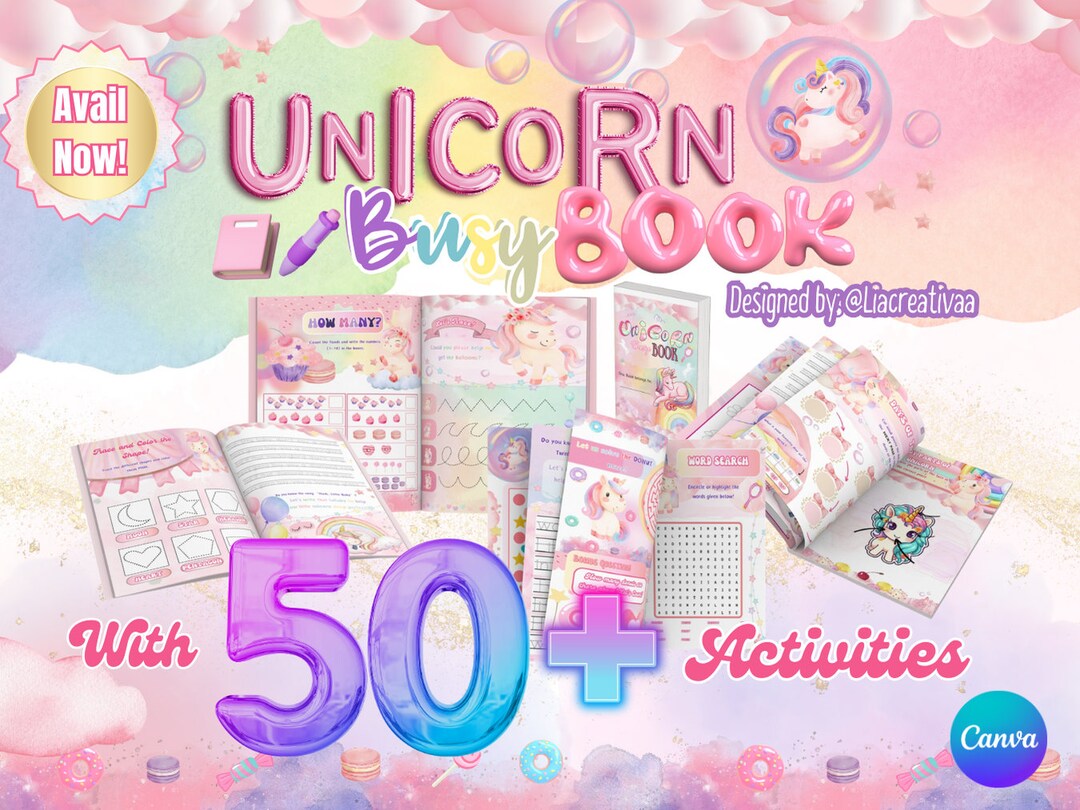 Unicorn Busy Book Activity Book for Children Colorful Unicorn Coloring ...