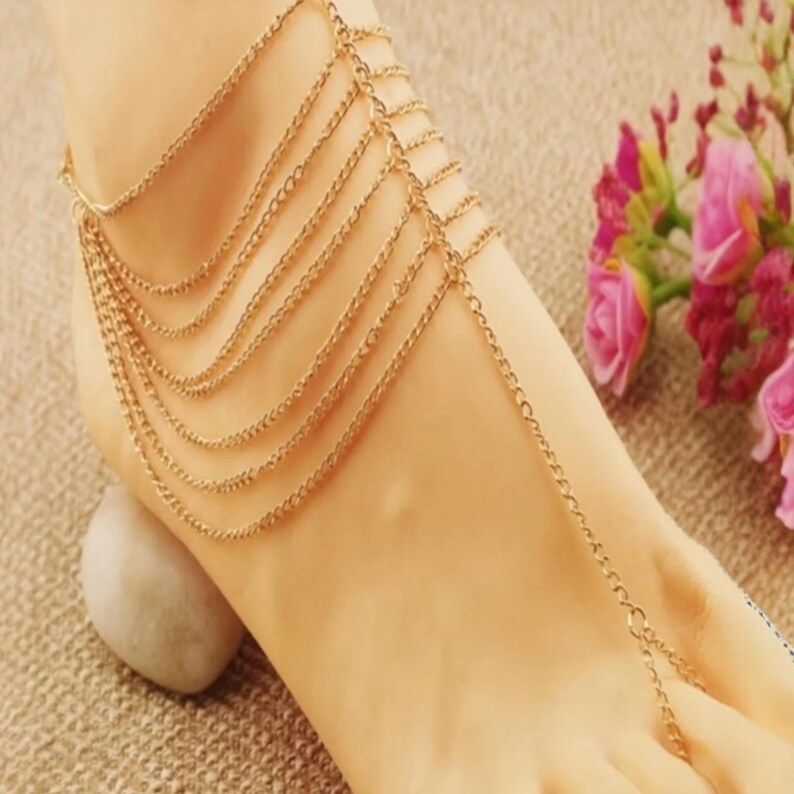 Gold Foot Chain Anklet: Layered Barefoot Sandal, Boho Beach Jewelry - Etsy