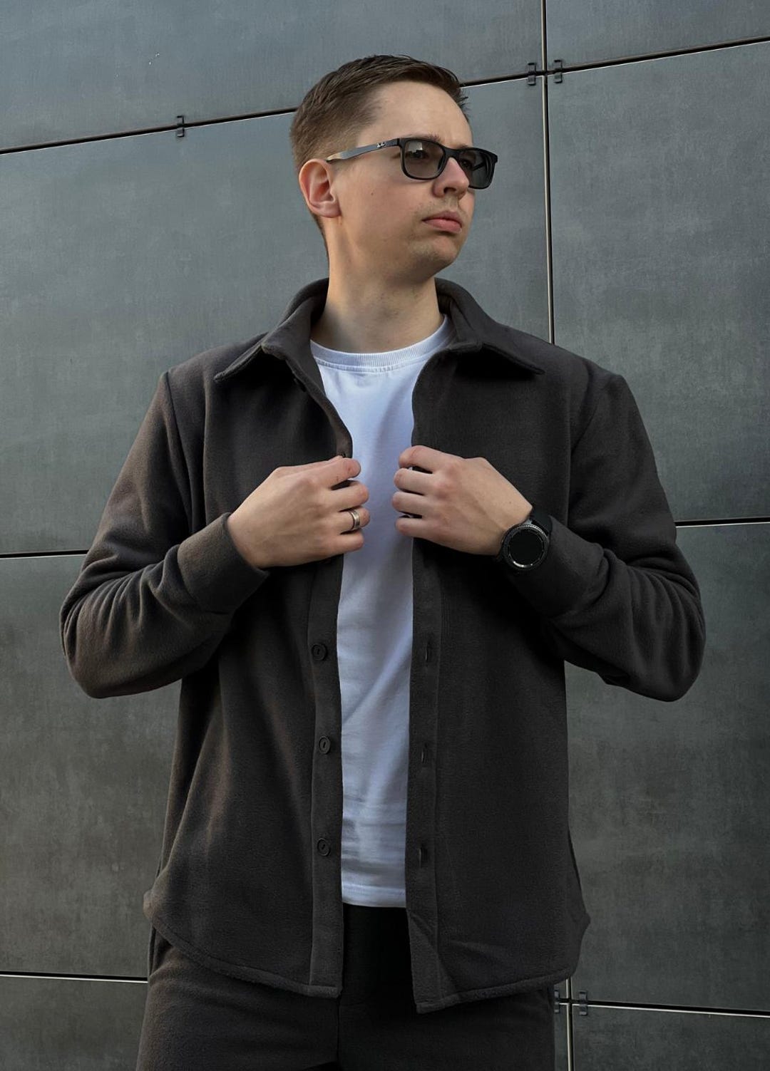 Men’s Graphite Fleece Overshirt – Dark Gray Button-up Shirt Jacket ...