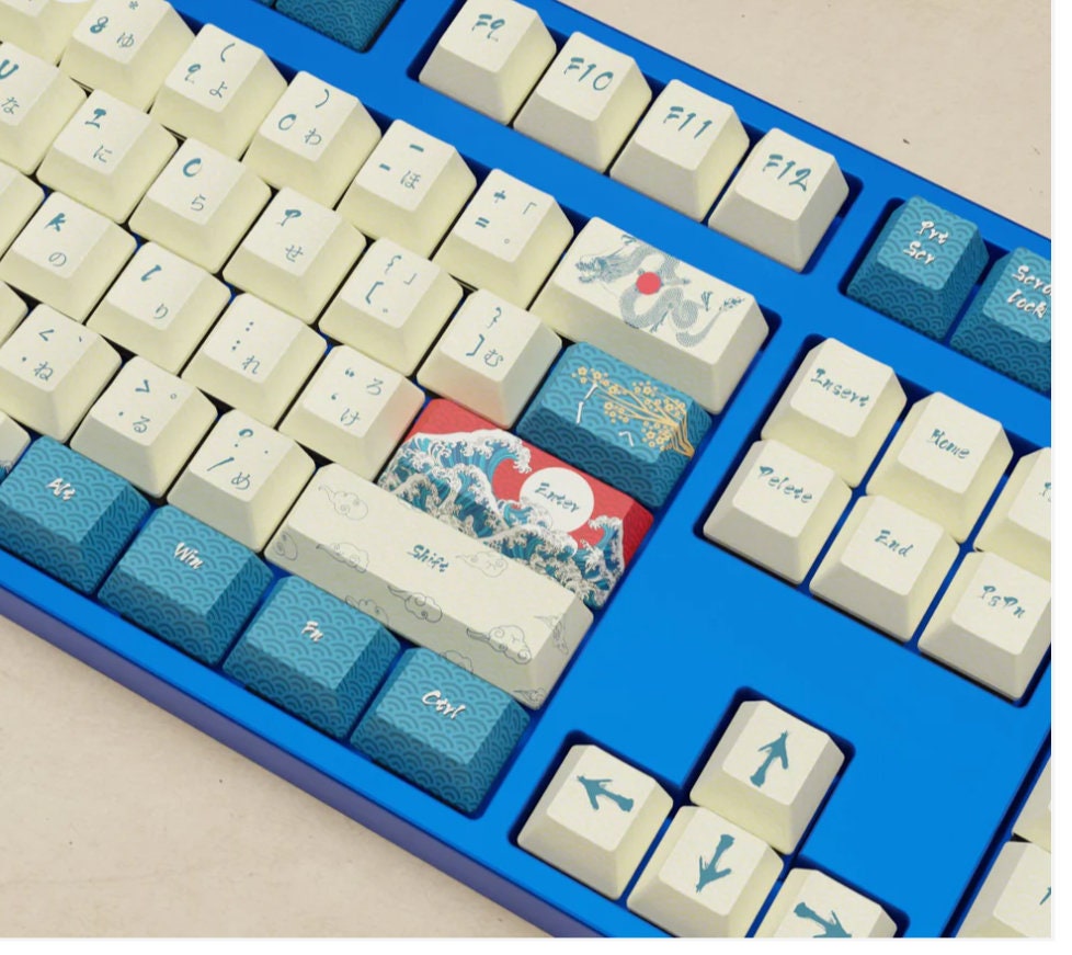 Custom Keycaps Japanese Blue Wave Keycaps Backlit Keycaps Personalized ...