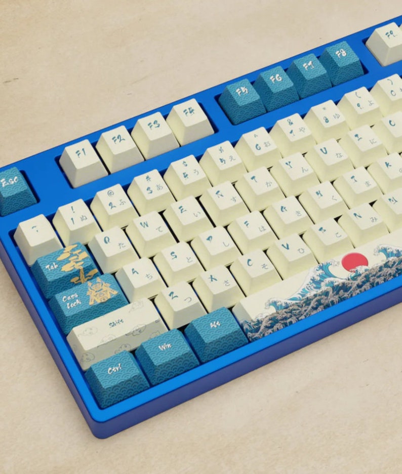 Custom Keycaps Japanese Blue Wave Keycaps Backlit Keycaps Personalized ...