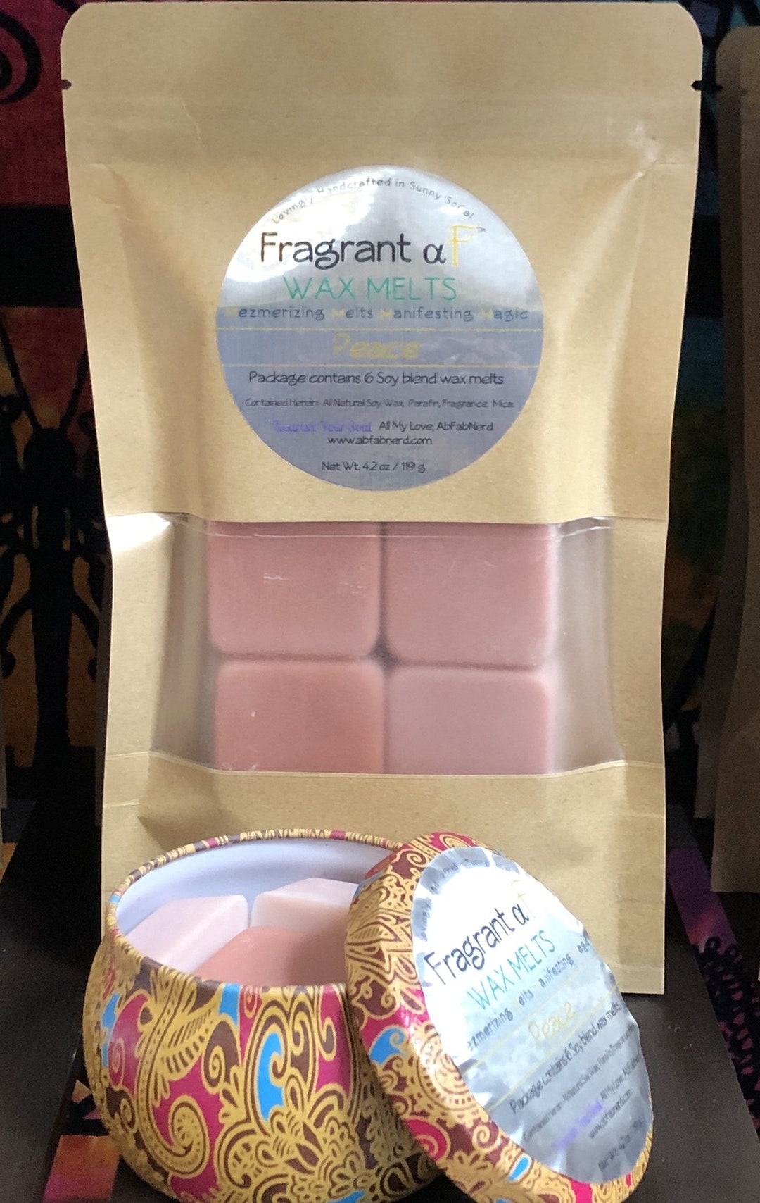 Fragrant Af Wax Melts PEACE Scented Soy Blend Tart Wickless Candle for ...
