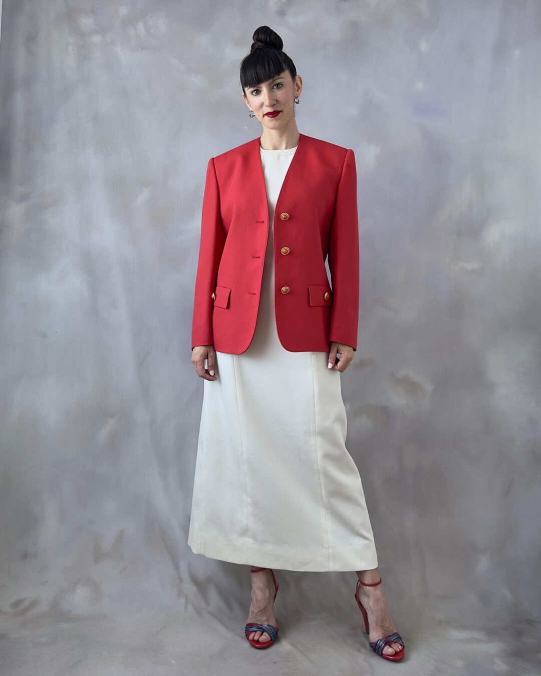 Vintage Red Pure Wool Jacket, 80s Classic Scarlet Straight Blazer With ...