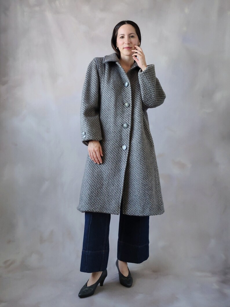 Vintage Gray Pure Wool Coat, 90s Everyday High Warmth Mohair Overcoat ...