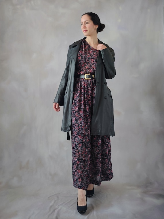 Vintage long black sheer dress with asymmetrical neck… - Gem