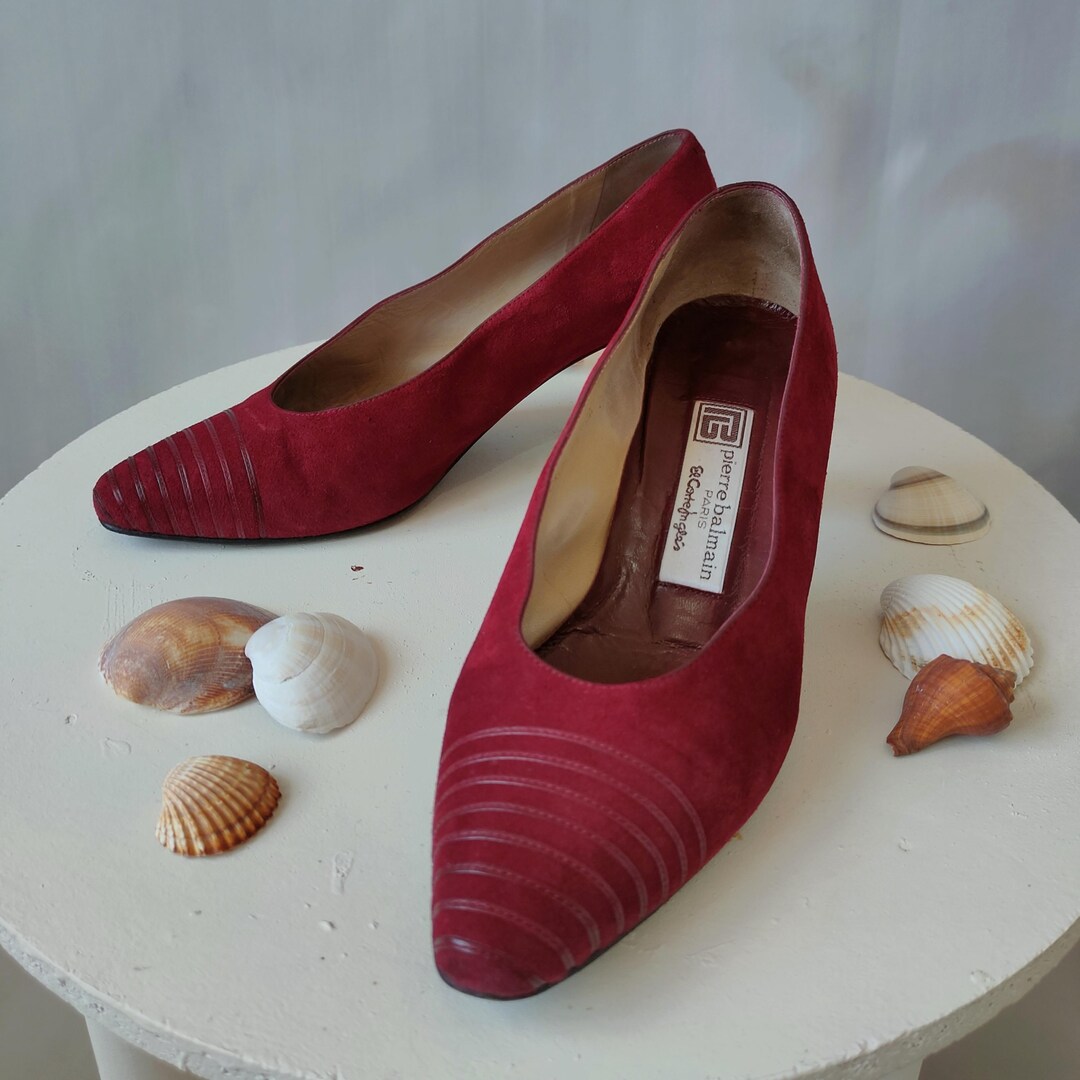 Vintage Pierre Balmain Burgundy Suede Pumps, 80s Crimson Balmain ...