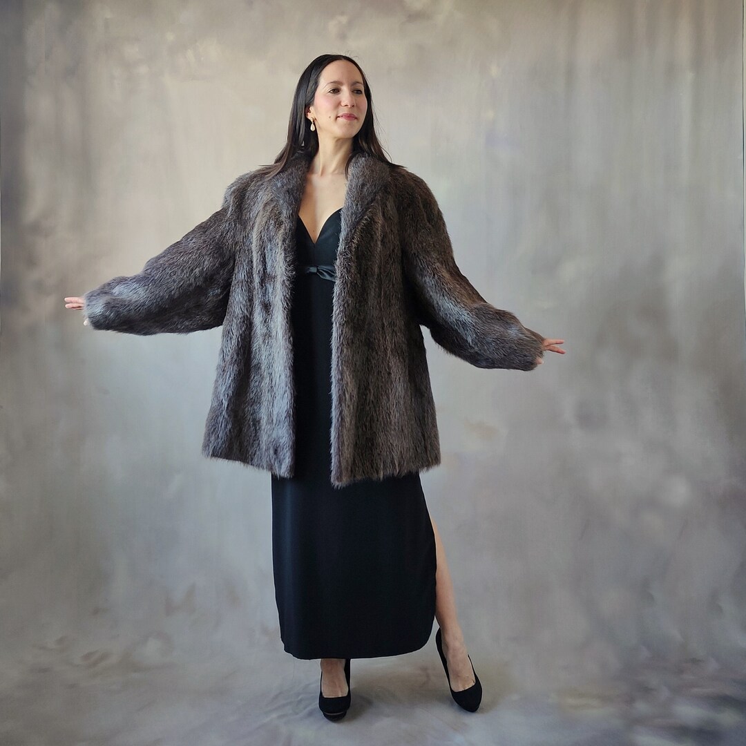 Vintage Short Gray Fur Coat: 80s Otter Racoon Overcoat, M-L - Etsy