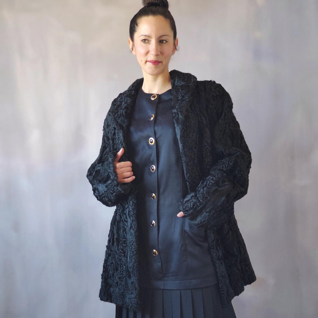 Vintage Persian Lamb Fur Coat: 90s Black Astrakhan Wool - M/L - Etsy