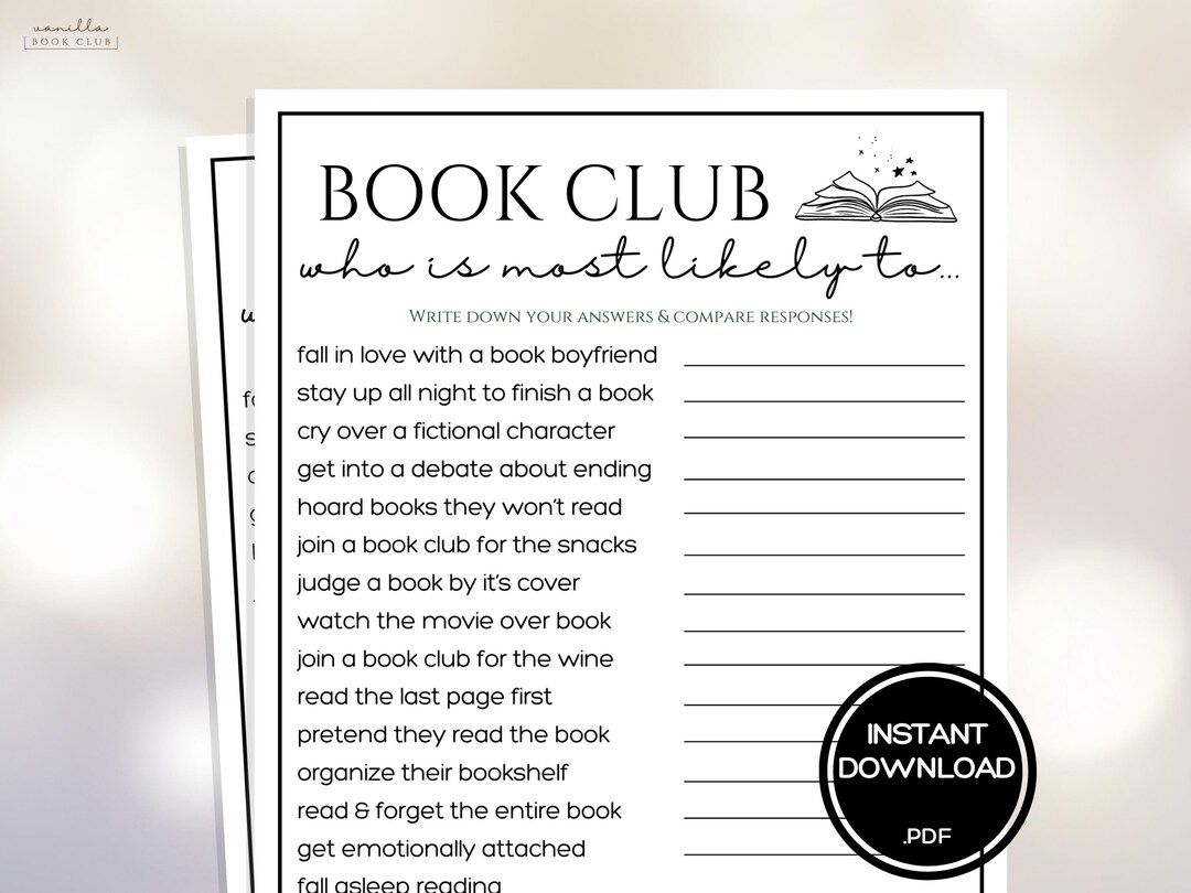Book Club Games Who is Most Likely Game Book Club Ice Breaker Games ...