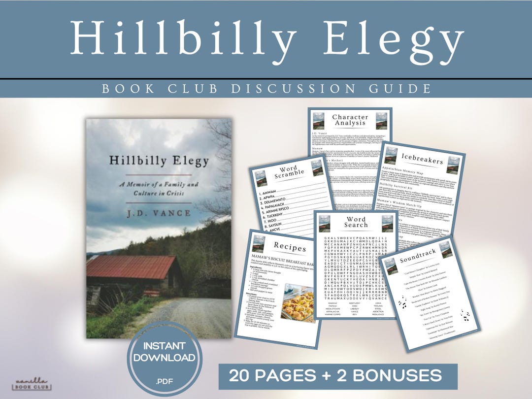 Hillbilly Elegy Book Club Guide Book Club Games Book Discussion ...