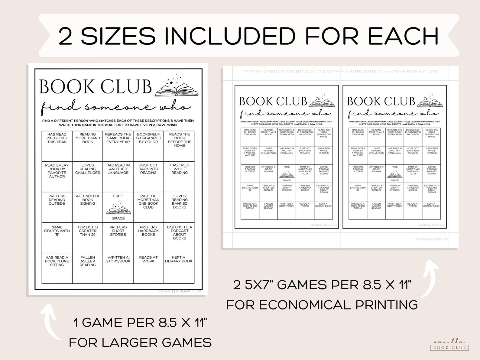 Book Club Games Find the Guest Bingo Book Club Bingo Find Someone Who ...