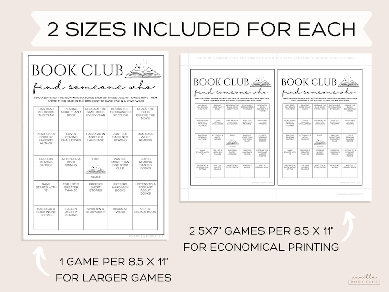 Book Club Games Find the Guest Bingo Book Club Bingo Find Someone Who ...