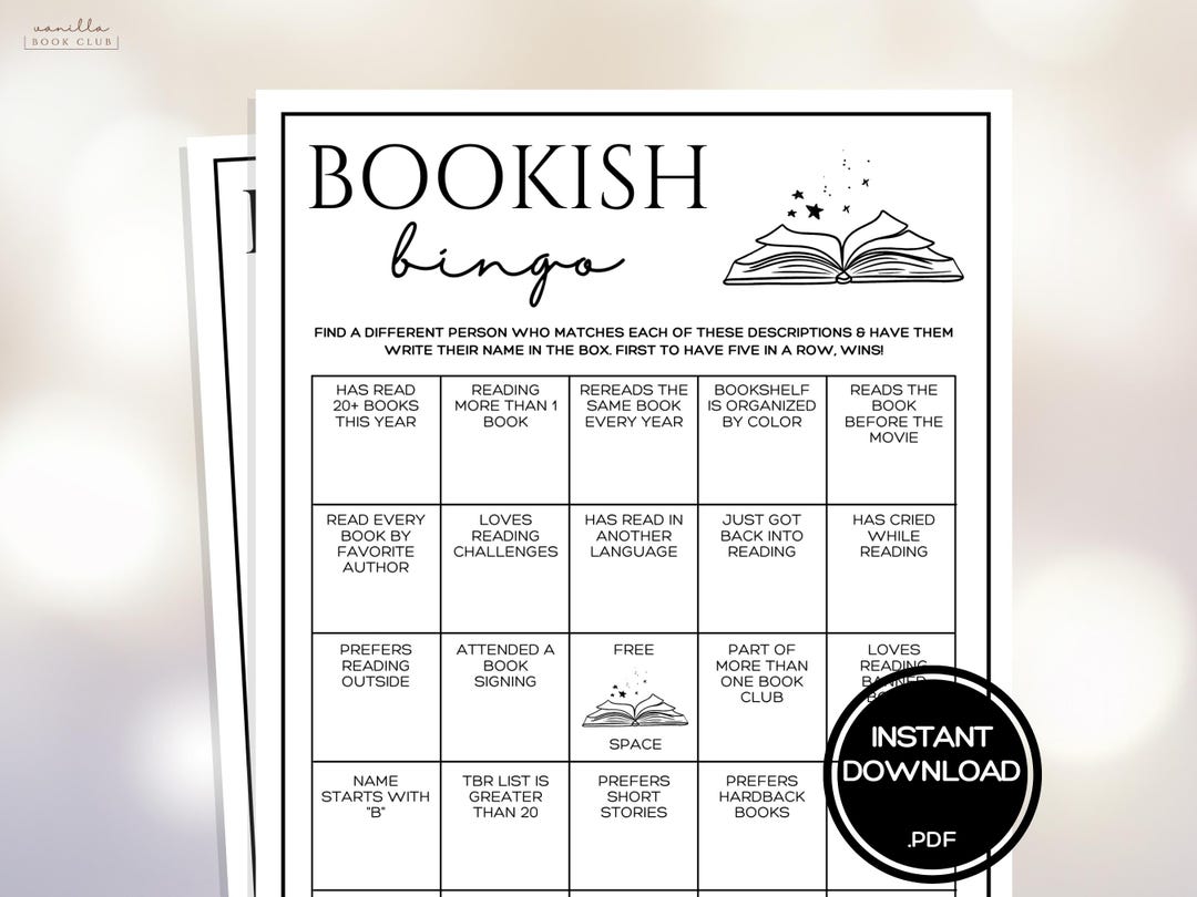 Book Club Games Bookish Bingo Find the Guest Bingo Book Club Bingo Find ...