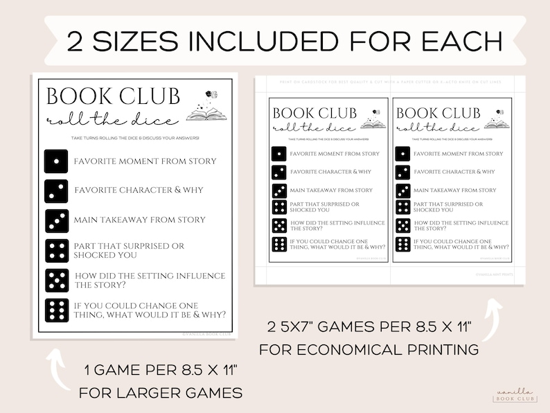 Book Club Games Roll the Dice Book Discussion Game Book Club Ice ...