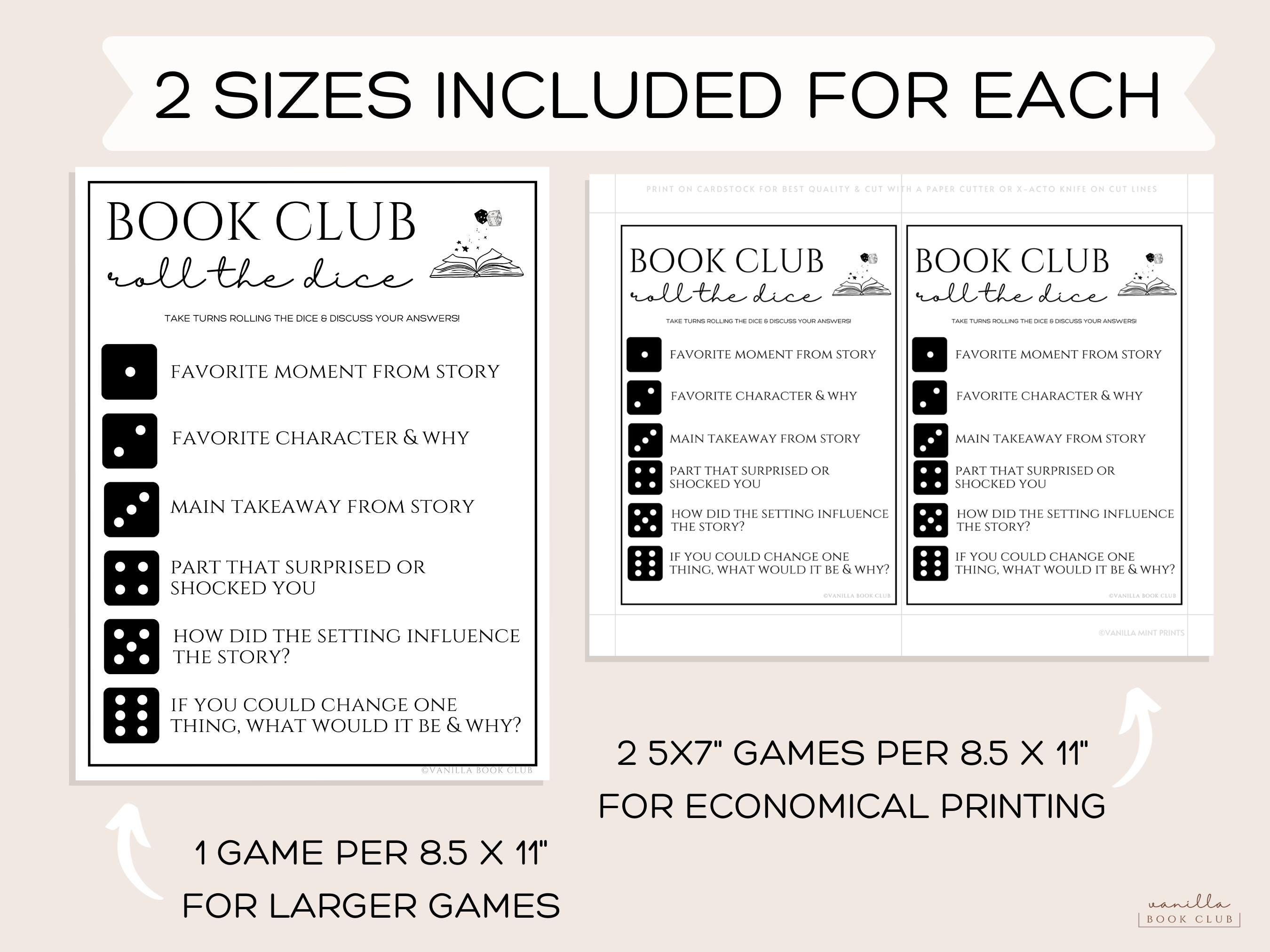 Book Club Games Roll the Dice Book Discussion Game Book Club Ice ...