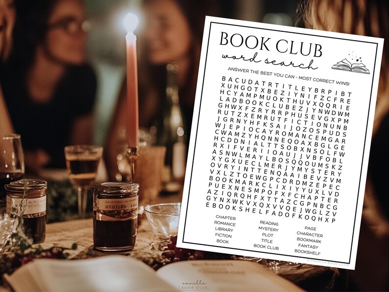 Book Club Games Word Search Book Club Ice Breaker Games Ladies Night ...