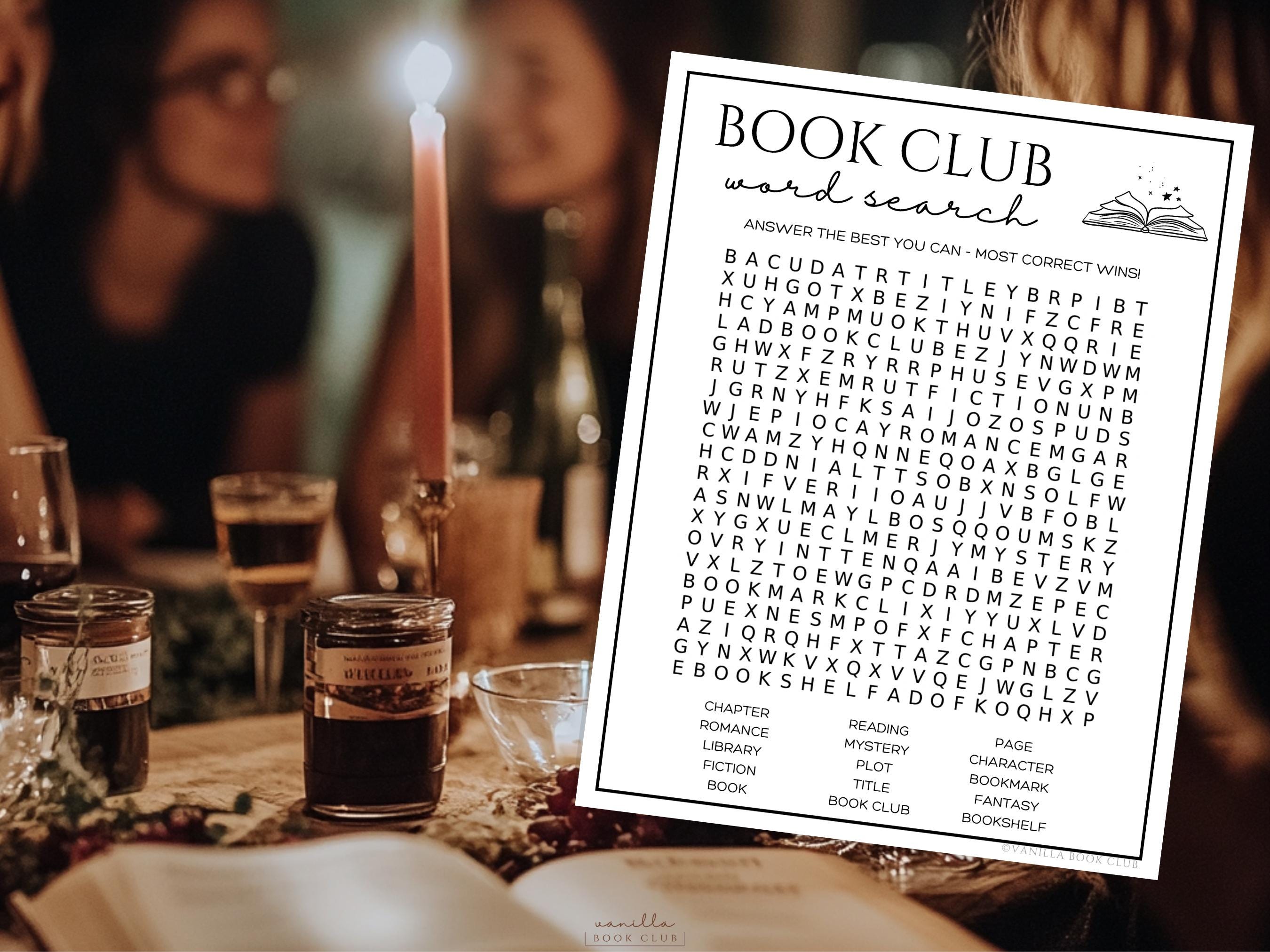 Book Club Games Word Search Book Club Ice Breaker Games Ladies Night ...