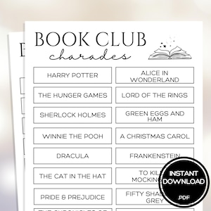 Book Club Games Book Club Charades Reading Group Ice Breaker Games ...