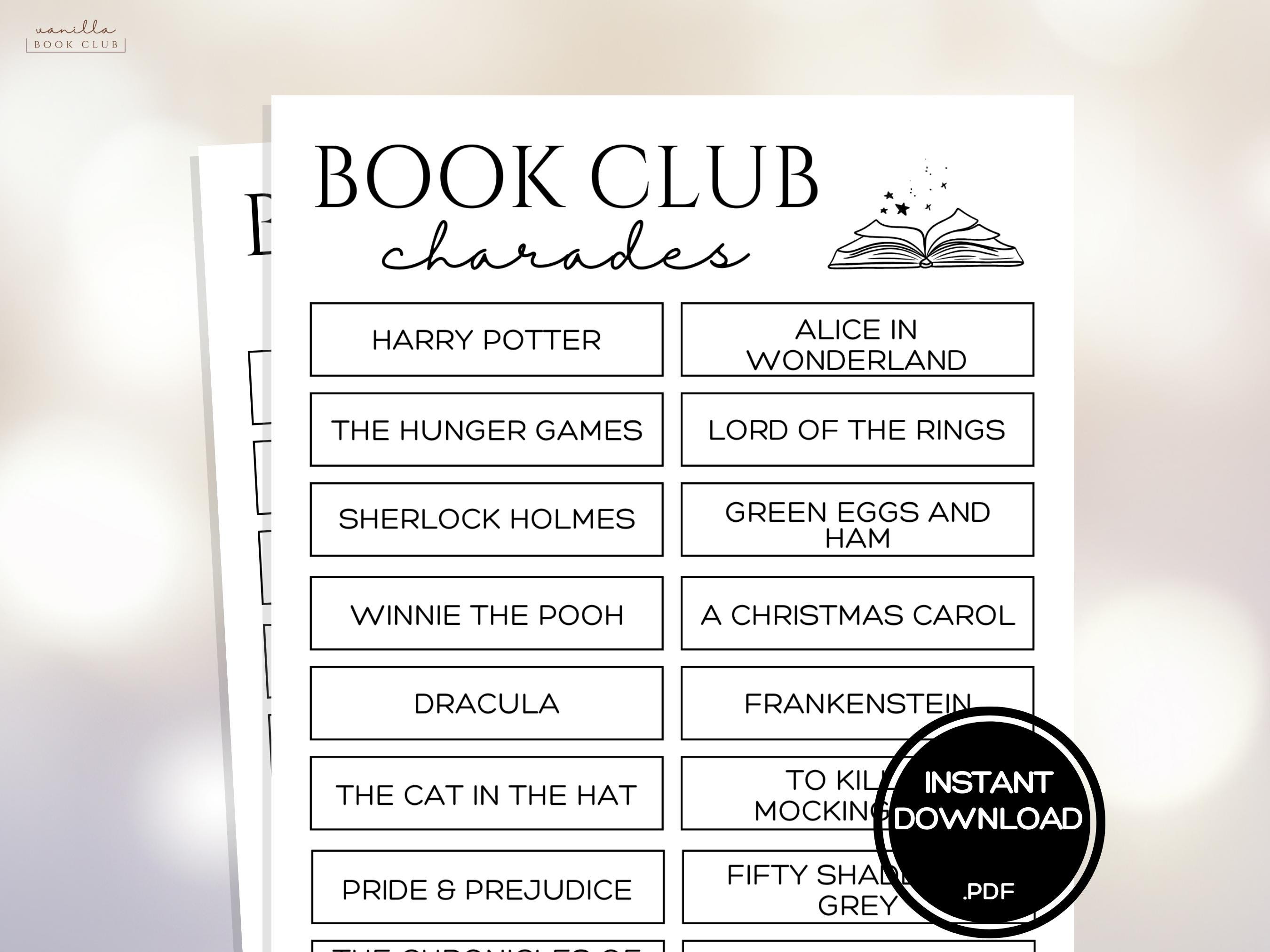 Book Club Games Book Club Charades Reading Group Ice Breaker Games ...