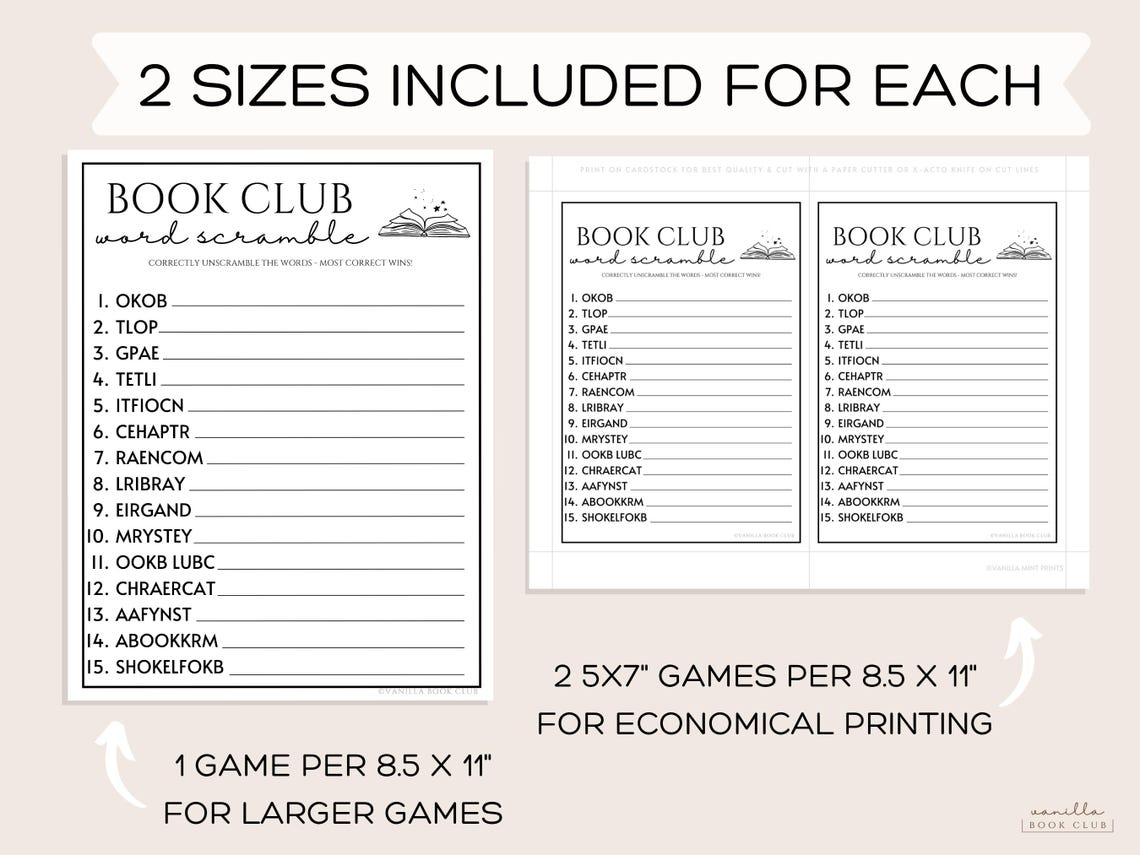 Book Club Games Word Scramble Book Club Ice Breaker Games Ladies Night ...