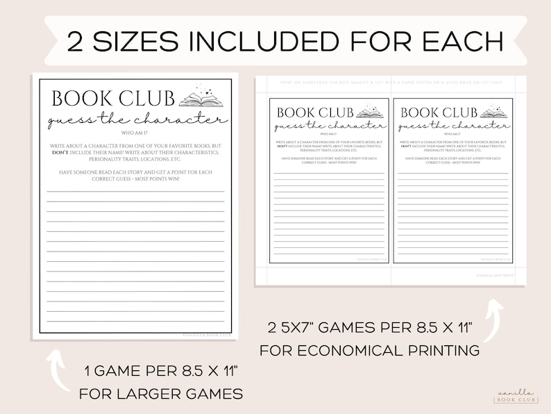 Book Club Games Guess the Character Book Club Ice Breaker Games Ladies ...