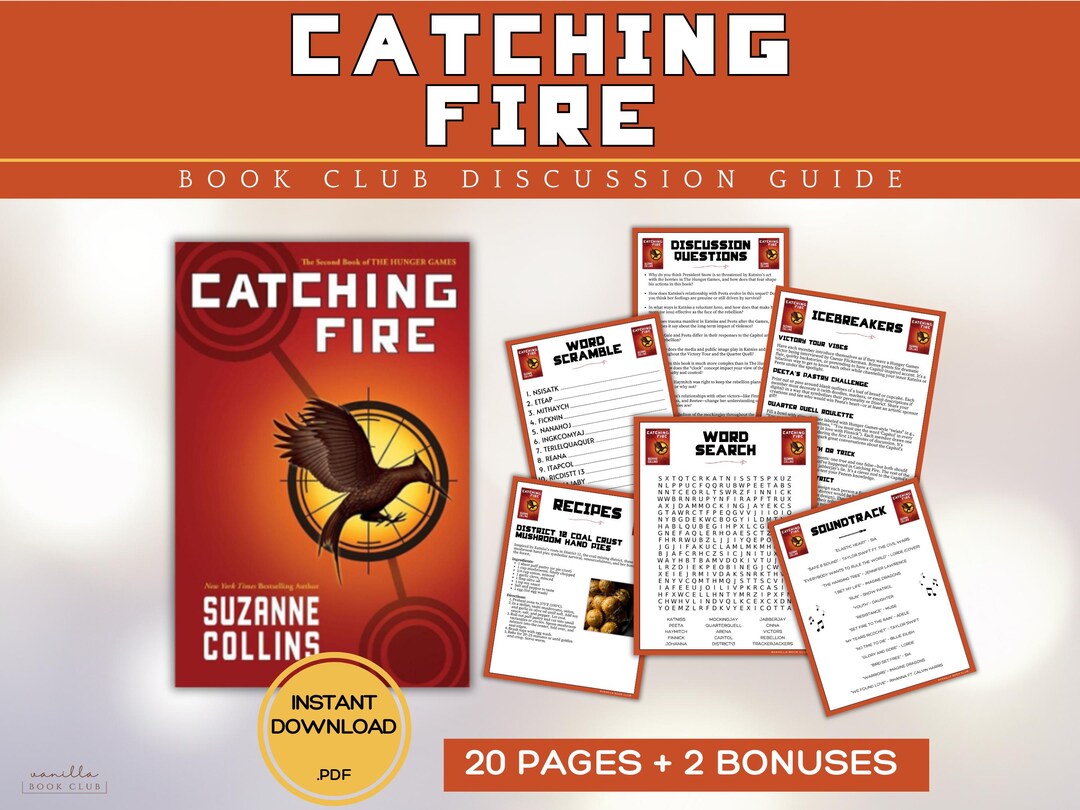 Catching Fire Book Club Guide Book Club Games Book Discussion Questions ...