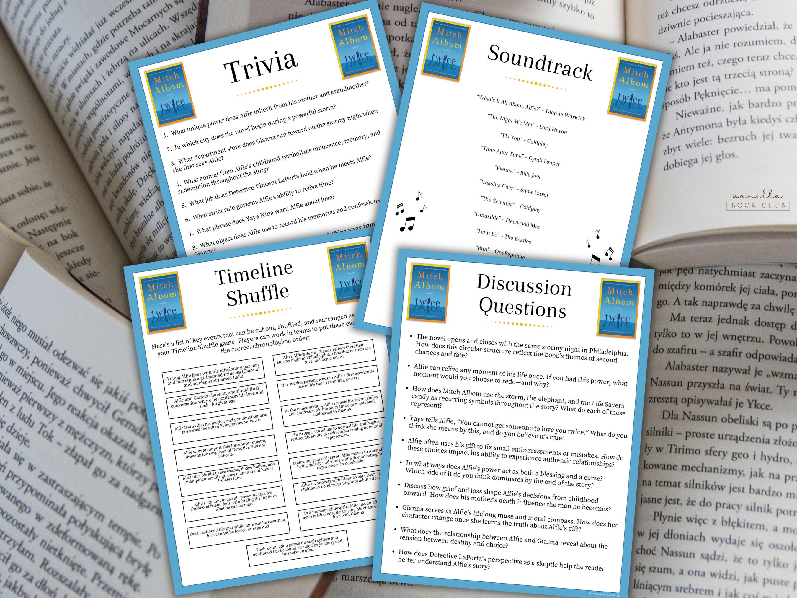Twice Book Club Guide Book Club Games Book Discussion Questions Mitch ...