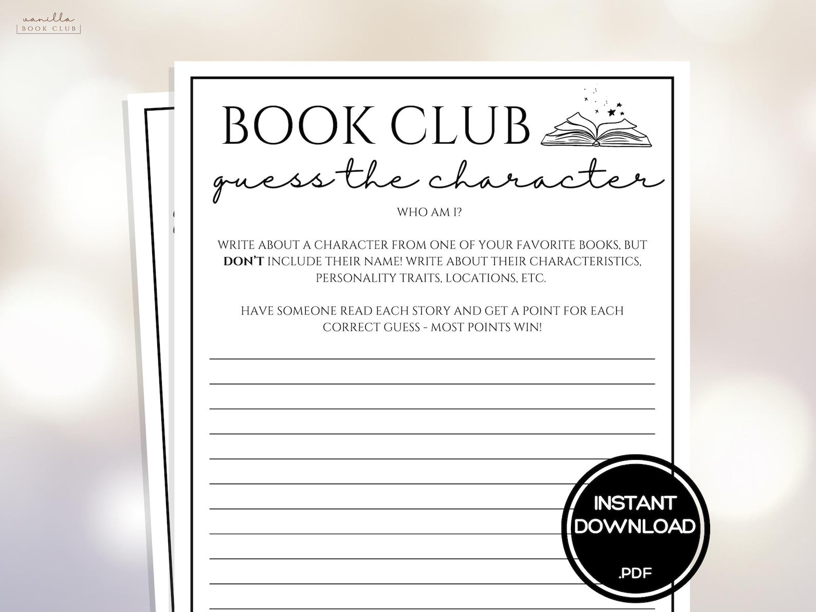 Book Club Games Guess the Character Book Club Ice Breaker Games Ladies ...