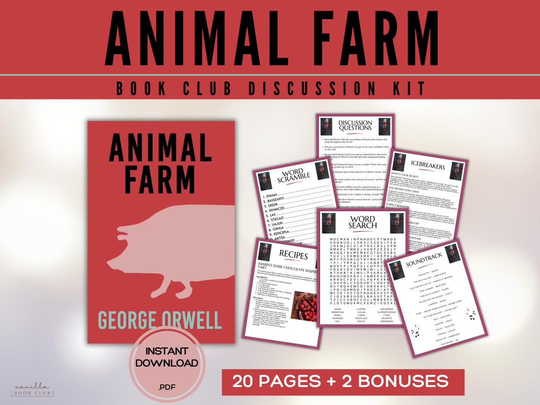 Animal Farm Book Club Kit Book Club Games Discussion Questions George ...