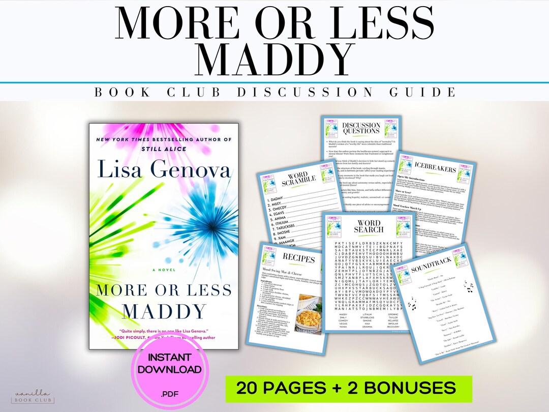 More or Less Maddy Book Club Guide Book Club Games Book Discussion ...