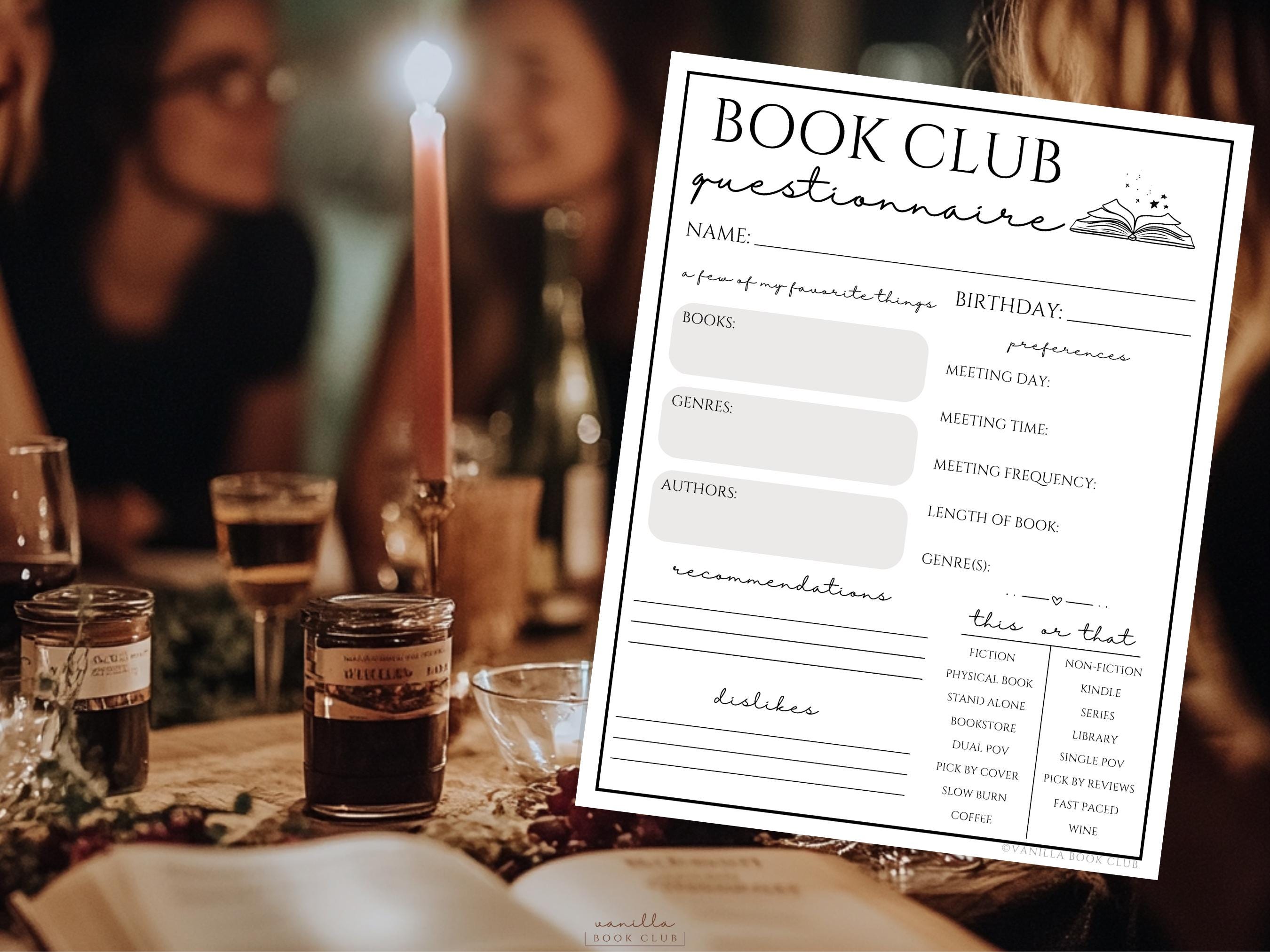 Book Club Games Questionnaire Book Club Ice Breaker Games Ladies Night ...