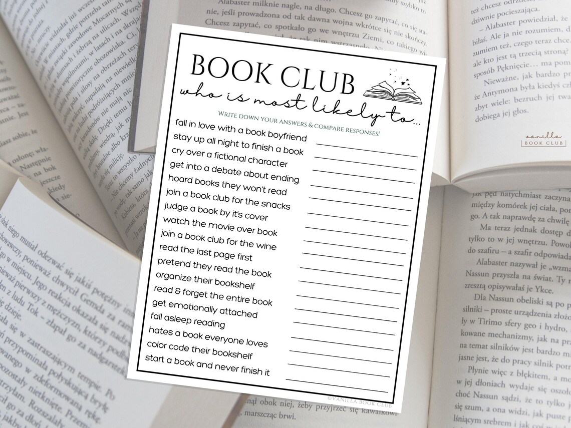 Book Club Games Who is Most Likely Game Book Club Ice Breaker Games ...