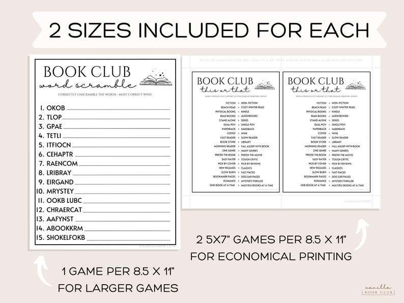 Book Club Games BUNDLE Book Club Ice Breaker Games Ladies Night Games ...