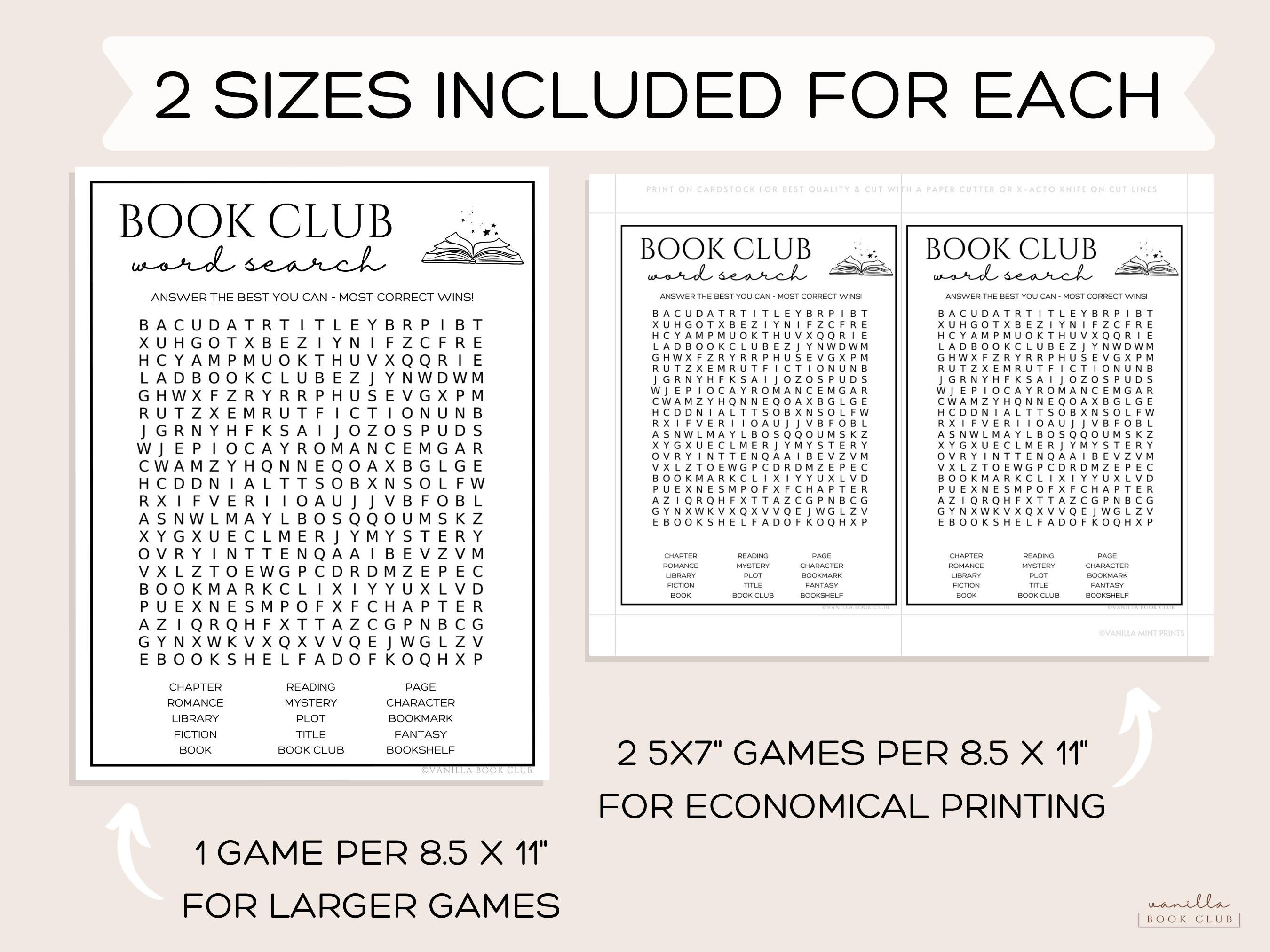 Book Club Games Word Search Book Club Ice Breaker Games Ladies Night ...