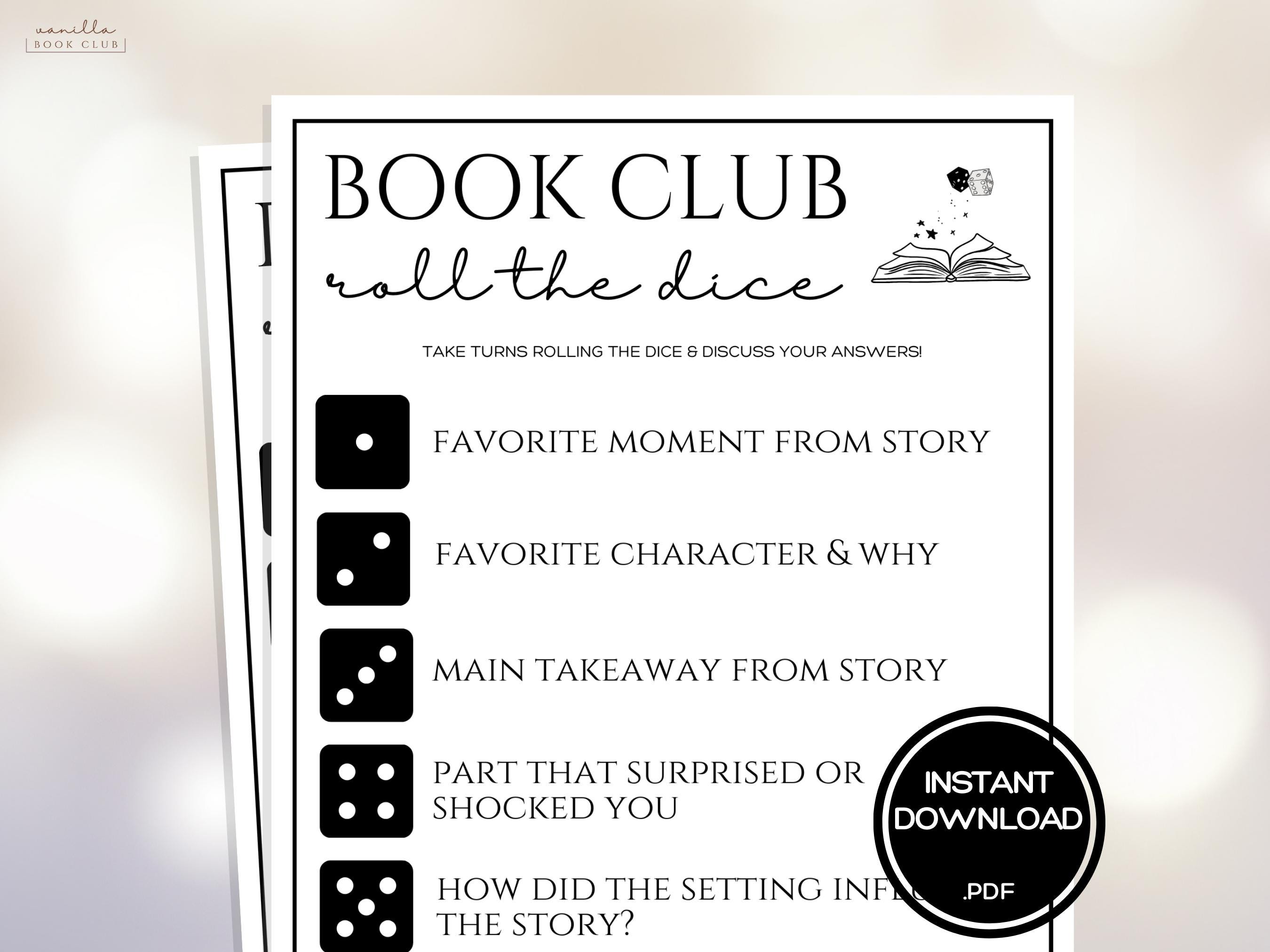 Book Club Games Roll the Dice Book Discussion Game Book Club Ice ...