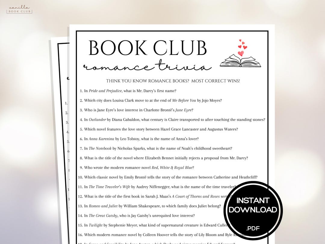 Book Club Games Romance Book Trivia Book Club Ice Breaker Games Ladies ...
