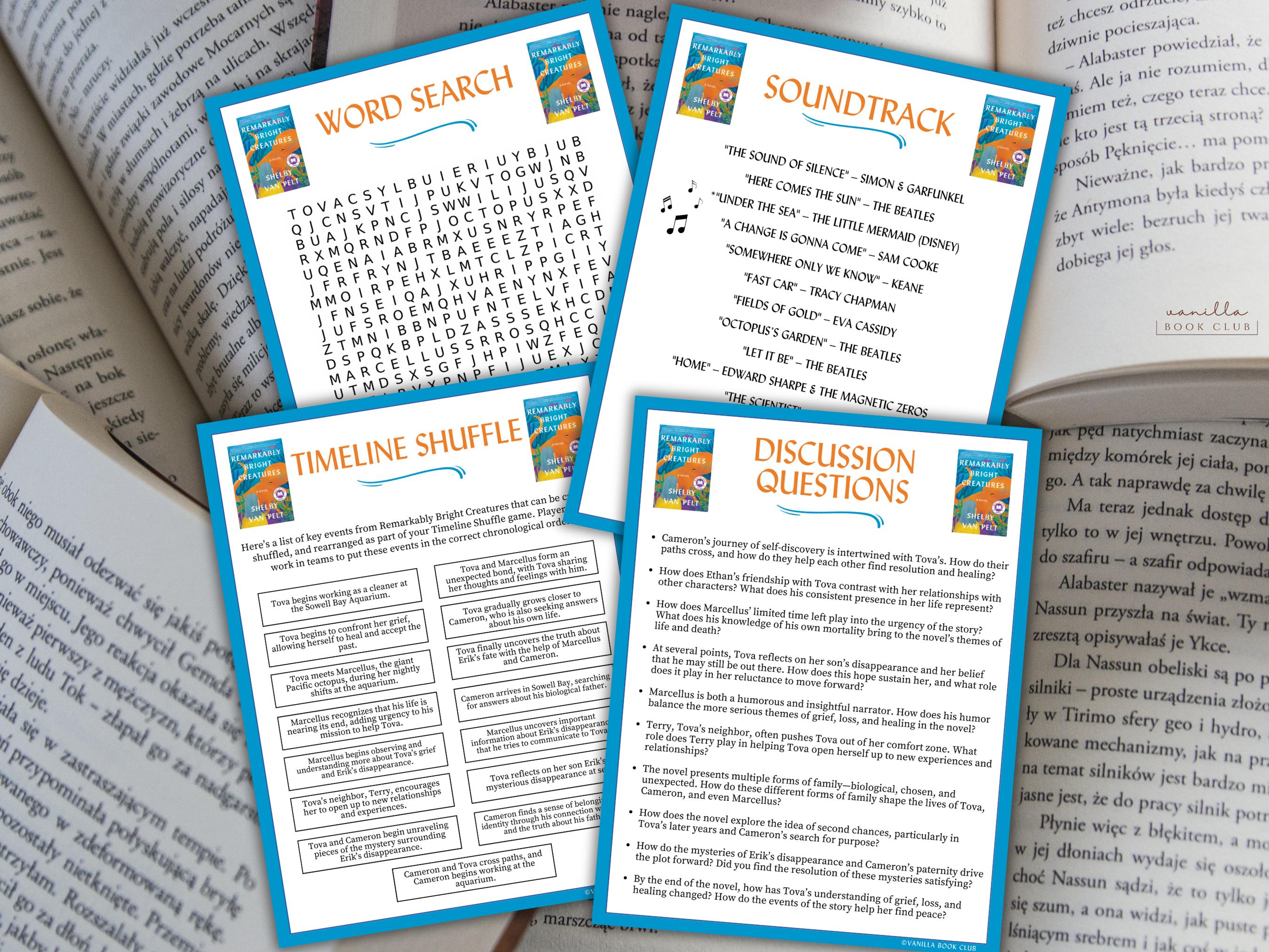 Remarkably Bright Creatures Book Club Guide Book Club Games Book ...