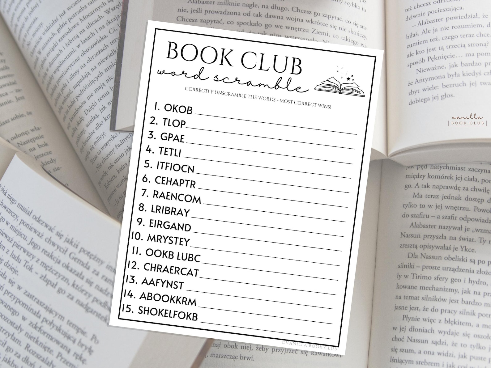 Book Club Games Word Scramble Book Club Ice Breaker Games Ladies Night ...