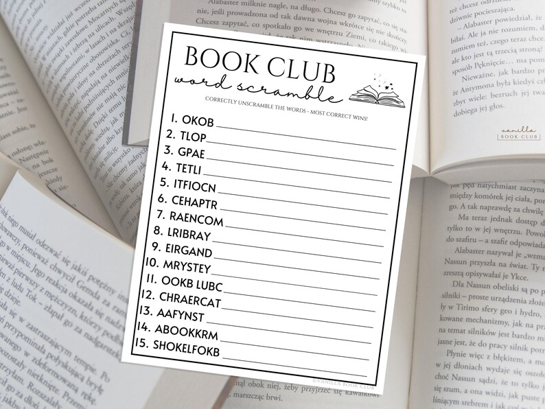 Book Club Games Word Scramble Book Club Ice Breaker Games Ladies Night ...