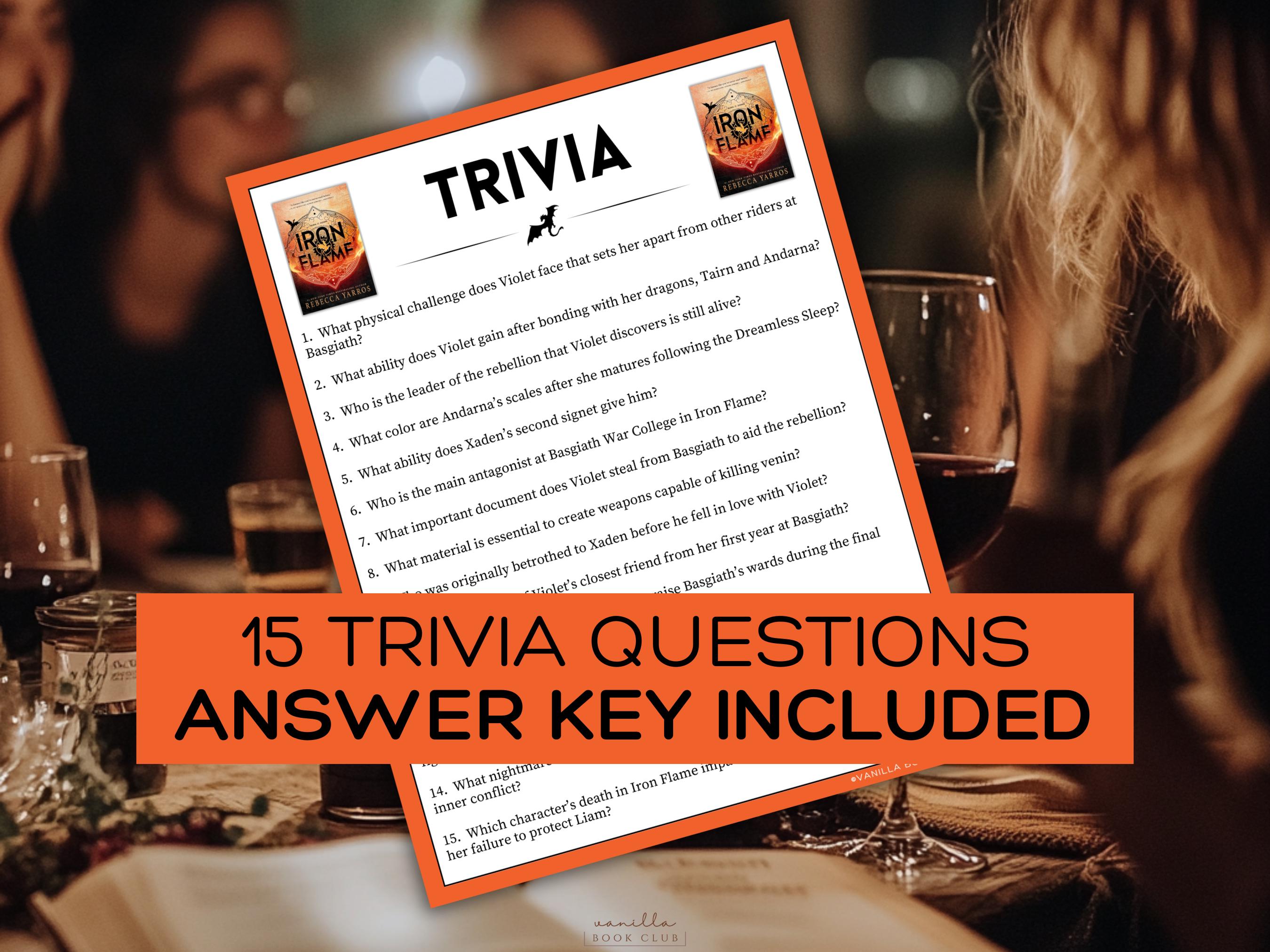 Iron Flame Trivia Game Book Club Games Rebecca Yarros Booktok ...