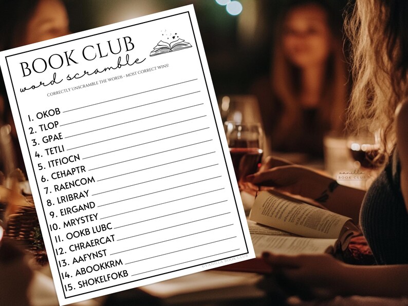 Book Club Games Word Scramble Book Club Ice Breaker Games Ladies Night ...
