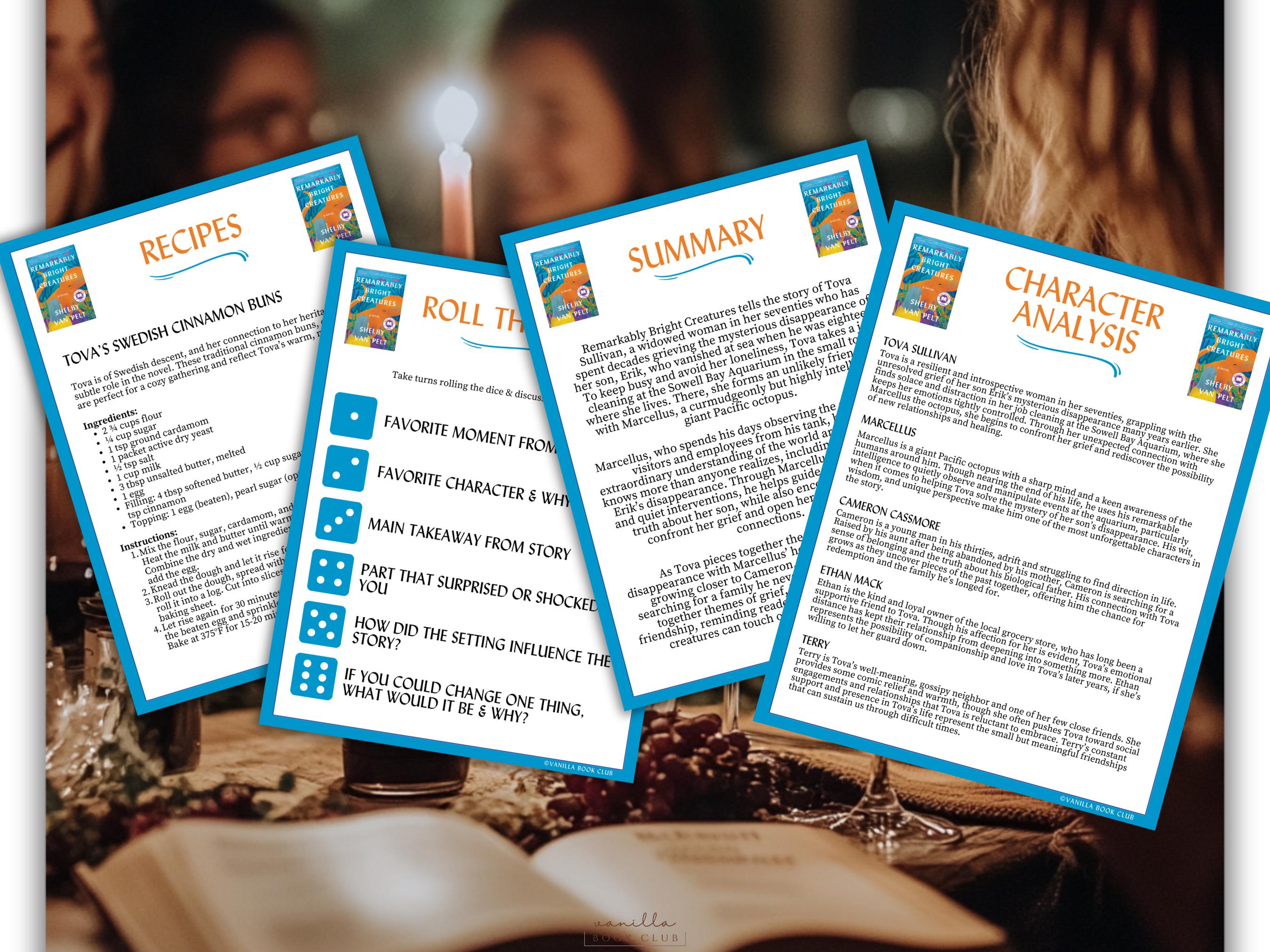 Remarkably Bright Creatures Book Club Guide Book Club Games Book ...