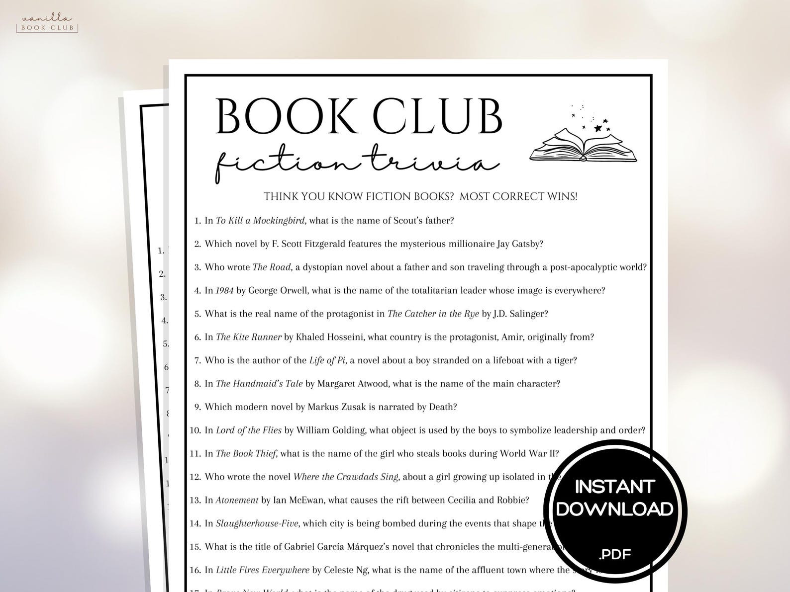 Book Club Games Fiction Book Trivia Book Club Ice Breaker Games Ladies ...