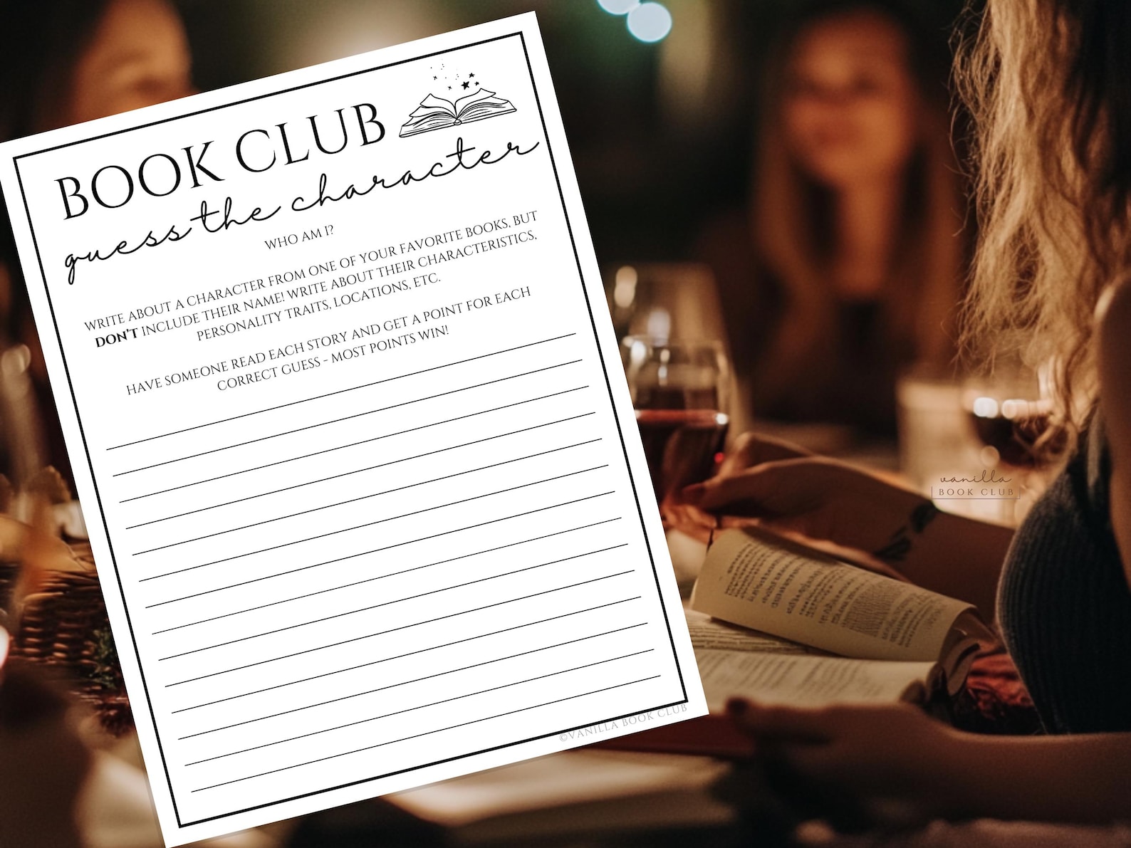 Book Club Games Guess the Character Book Club Ice Breaker Games Ladies ...